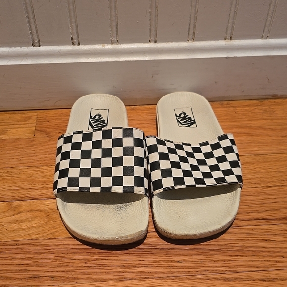 Vans | Shoes | Vans Womens Checkered Slide Sandals Black And White ...